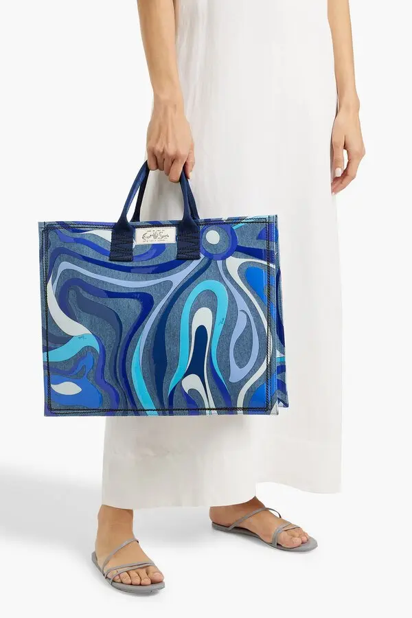 Emilio Pucci Marmo AppliquéD Denim Tote In Mid Denim - 55% Off
